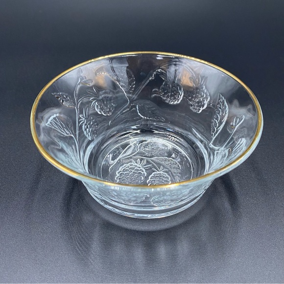 Dining | Vintage Embossed Raspberry Clear Glass Gold Trim Berry Bowl ...